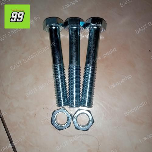 Jual m10x80mm baut mur galvanis / hex bolt nut m10x80 half drat ...