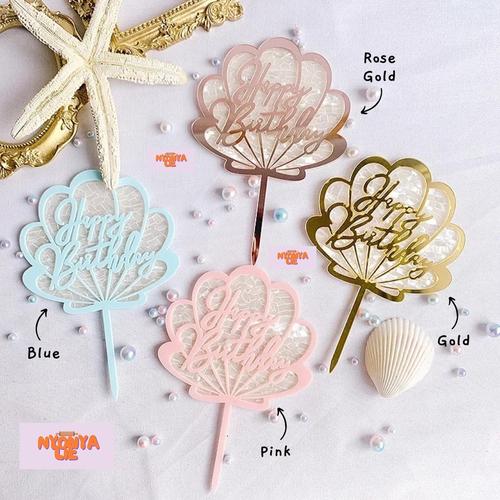 Jual CTA43 Topper Acrylic Kerang Shell Mutiara Happy Birthday Hiasan ...