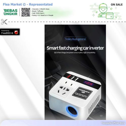 Jual EAFC Car Power Inverter DC 12V/24V to AC 220V 150W 3 USB Port ...
