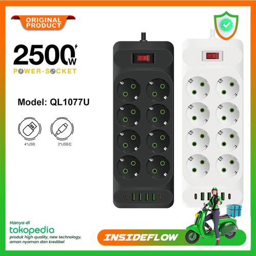 Jual Colokan Kabel Listrik Stop Kontak USB Type C EU Plug 10A 250V 2500W 8 10 Lubang - 8 Lubang ...
