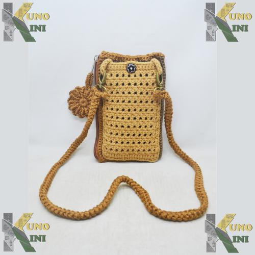 Jual HANDMADE DUO TAS MINI HP & DOMPET RAJUTAN WARNA COKLAT - DUO BAG ...