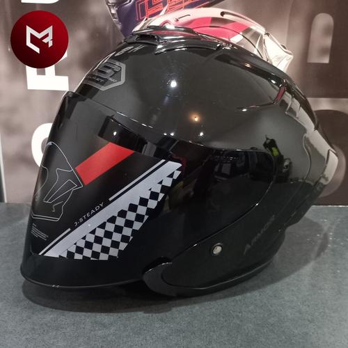 Jual HELM JS ARMOR SOLID BLACK GLOSSY SINGLE VISOR HELM HALF FACE ...