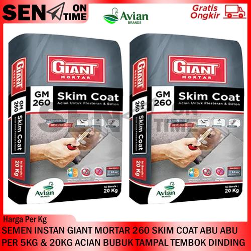 Jual SEMEN INSTAN GIANT MORTAR 260 SKIM COAT ABU ABU AVIAN PER 5KG ...