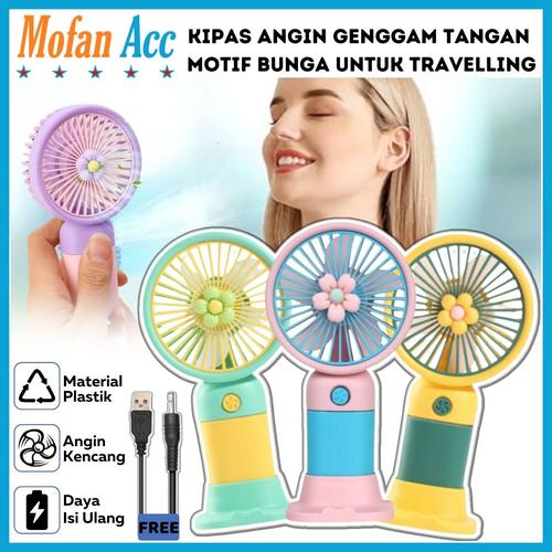 Jual Kipas Angin Genggam Tangan Motif Bunga 2in1 + Stand Holder Handy ...