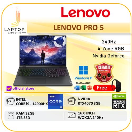 Promo Lenovo Legion Pro 5 16 RTX4070 8GB i9 14900HX 32GB 1TB W11+OHS 16.0WQXGA - NON BUNDLING ...