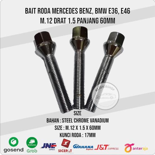Jual BAUT RODA MERCY BMW VW MAZDA DIAMETER 12 PANJANG DRAT 60MM P1.50 ...