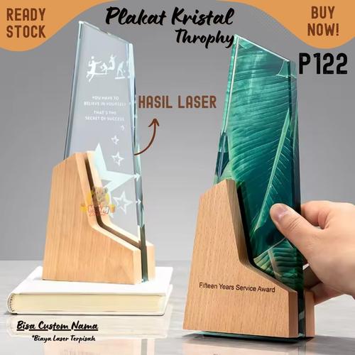 Jual P122 Plakat kristal dengan kayu 25cm Trophy Crystal kaca Piala ...