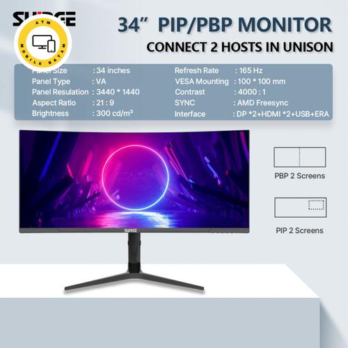 Jual MONITOR SURGE 34INCH 1ms GAMING 4K 165HZ G-SYNC CURVED BLACK ...