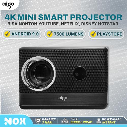 Promo Aigo 4K smart mini LED Android 9.0 projector 7500 Lumens 275 ANSI ...