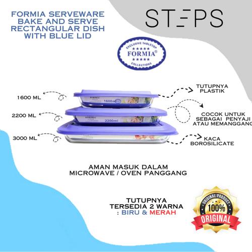 Jual Formia Bake&Serve Rectangular Dish with Blue Lid / Mangkok Kaca ...