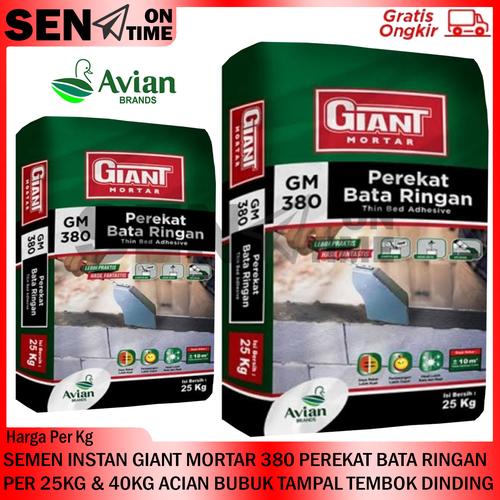 Jual SEMEN INSTAN GIANT MORTAR 380 PEREKAT BATA RINGAN PER 25KG & 40KG ACIAN BUBUK TAMPAL TEMBOK ...