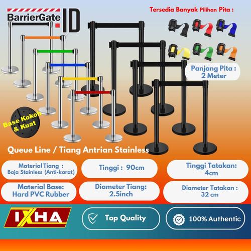 Promo tiang pembatas tiang antrian stainless pita - Biru, Tiang Silver ...