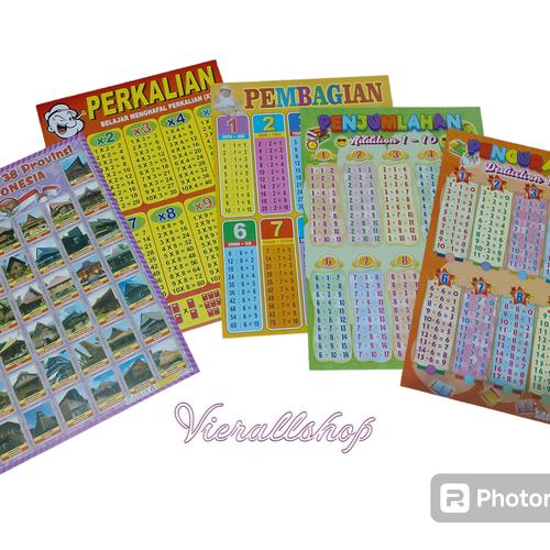 Jual paket poster anak edukasi belajar perkalian pengurangan isi 5 ...