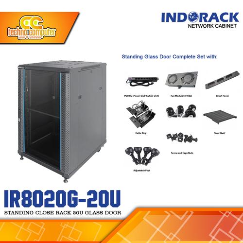 Jual INDORACK IR8020G-20U - Standing Close Rack 20U Depth 800mm Glass ...