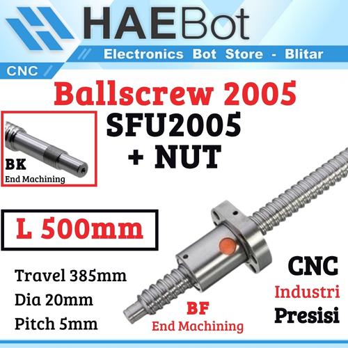 Jual [HAEBOT] Ballscrew Ball screw SFU2005 SFU 2005 500mm 50cm End ...
