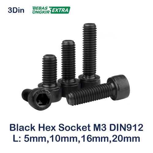 Jual Baut L Baja Hitam M3x5 M3x10 M3x16 M3x20 Hex Socket Screw DIN912 Black Steel M3 x 5 M3 x 10 ...