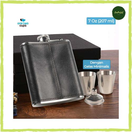 Jual Botol Whiskey Hip Flask Stainless Leather 7Oz with Shot Glass ...
