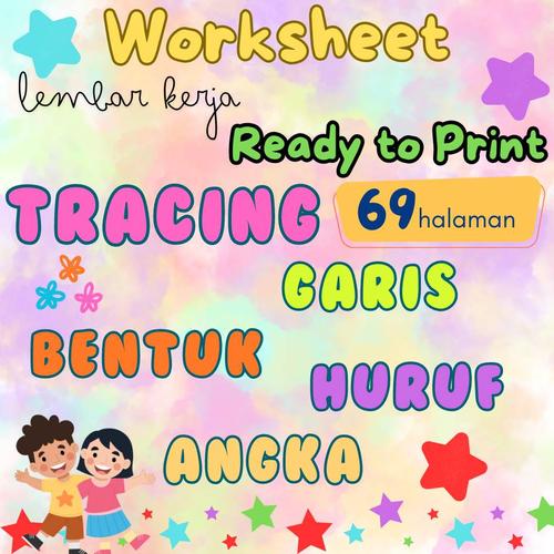 Jual Worksheet 69 Halaman Lembar Kerja pra menulis, tracing huruf ...