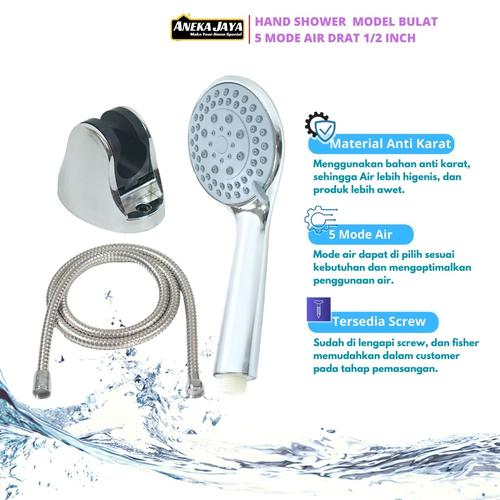 Jual Hand shower Kamar Mandi 5 Mode Air - Kepala Bulat Besar Drat 1/2 ...