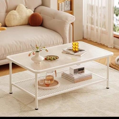 Jual meja tamu sofa kaca 2 tingkat persegi panjang Rangka besi - putih ...