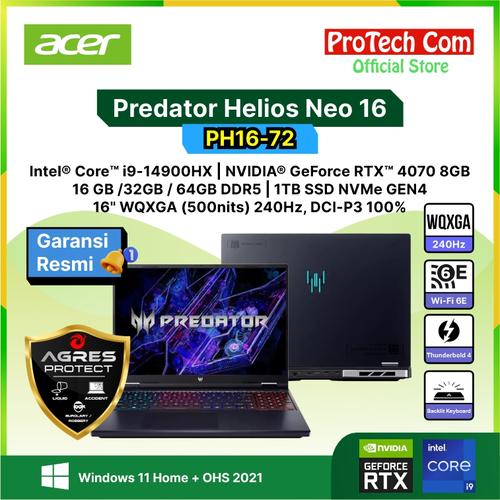 Promo ACER Predator Helios Neo 16 PHN16-72 i9-14900HX RTX4070 1TB 240Hz W11 - DDR5 16GB Cicil 0% ...