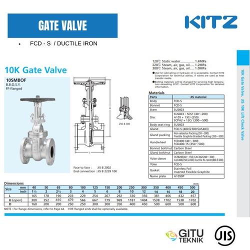 Jual Gate valve 4" / DN100 inch Ductile iron JIS 10K KITZ - Jakarta ...
