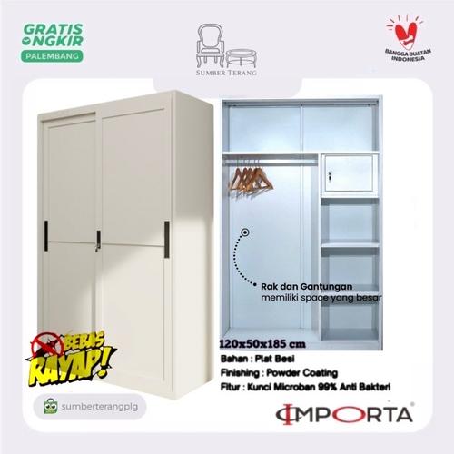 Jual Lemari Pakaian Plat Besi Sliding 2 pintu Putih IMPORTA Lemari ...