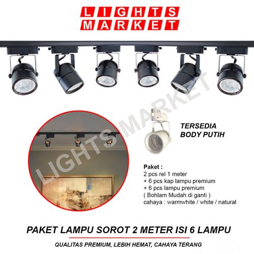 Jual Lampu sorot 1 set isi 6 Rel 2M LED Track light rel spotlight Ulir ...