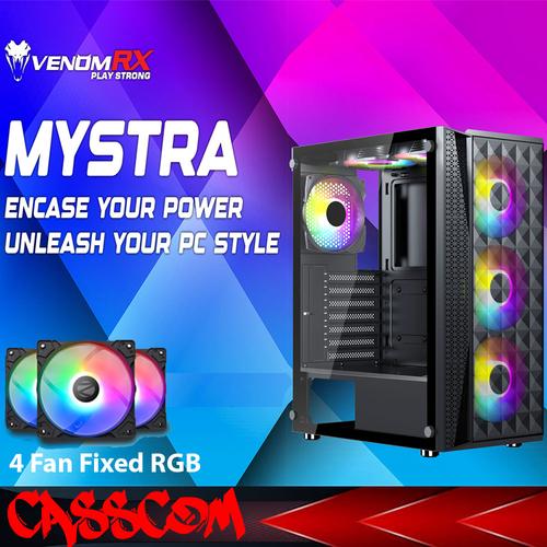 Promo Case PC VenomRX Mystra ATX Tempered Glass 4 Fixed RGB Fan Casing ...