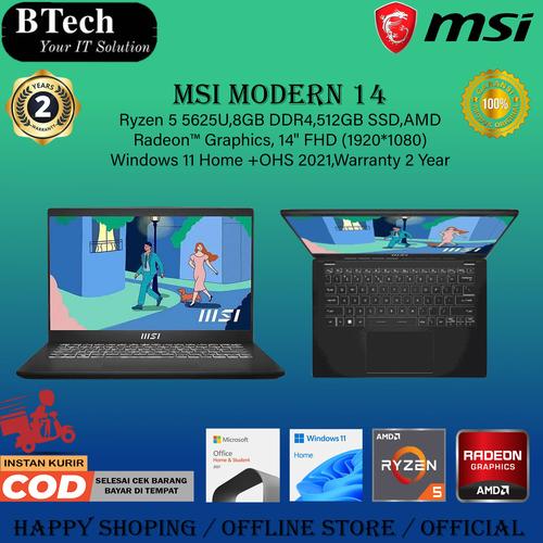 Jual MSI MODERN 14 RYZEN 5 7530 8GB 512GB SSD 14.0FHD IPS Win11Home+OHS ...