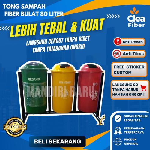 Jual Tempat Sampah Fiber Bulat 3 IN 1 80 Liter,Tong Sampah, Bak Sampah ...