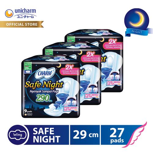 Promo Charm Pembalut Safe Night 29cm Wing 9 pads 3 Packs - Kab ...
