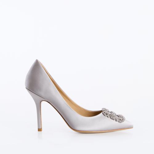 Jual Chloe Liem | Satin Crystal Italian Sole Heels Light Grey - Kota ...
