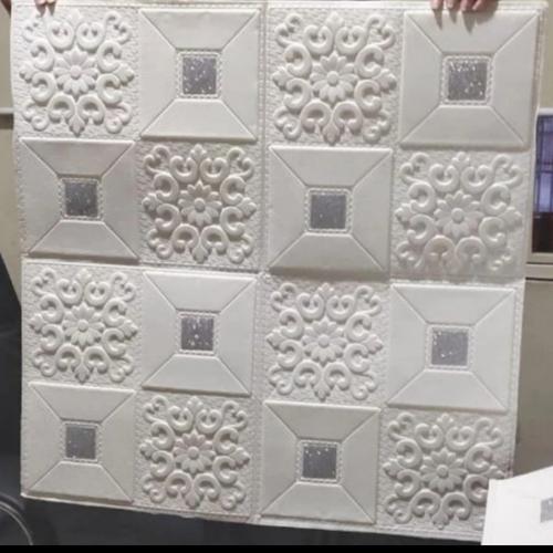 Jual wallpaper foam peredam panas pada plafon- batik kotak silver tebal ...