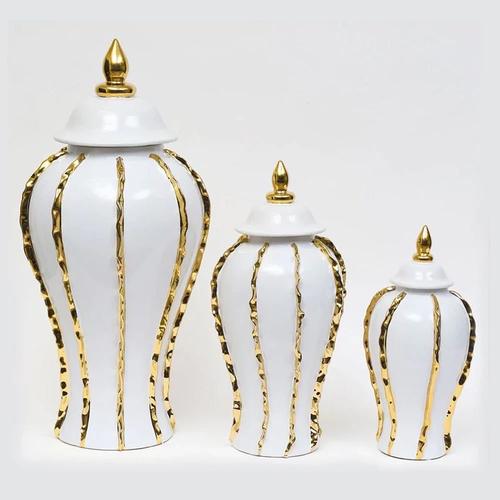 Jual Vas Bunga Guci Ceramic Fortune / Golden White Ginger Flower Vase ...