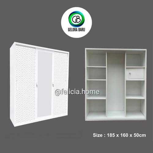 Jual LEMARI PAKAIAN BESI 3 PINTU JUMBO SLIDING KACA / LEMARI BAJU BESI ...