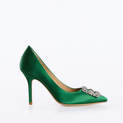 Jual Chloe Liem | Satin Crystal Italian Sole Heels Green - 35, 9cm ...