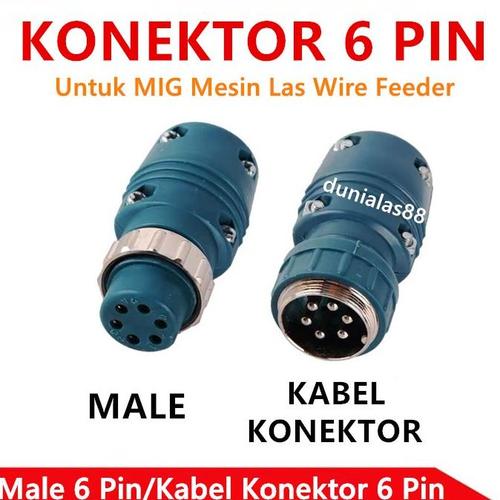 Jual 6 Pin Konektor Male Socket Connector 6pin Female MIG Mesin Las ...