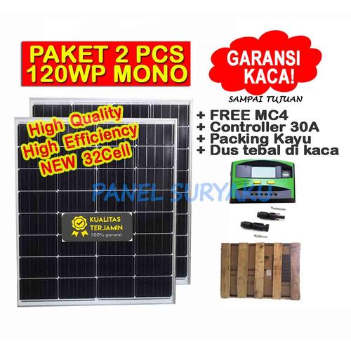 Jual Paket 2pcs Solar Panel Surya 120wp Mono + SCC 20A & Packing Kayu ...