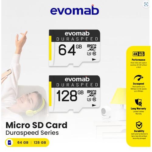 Jual evomab Memory Card Micro SD 128GB 64GB Duraspeed U3 100MB/s Class 10 - 64 gb - Jakarta ...
