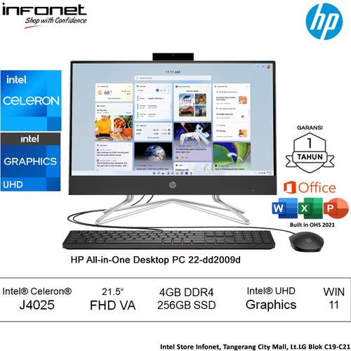 Jual HP PC AIO 22-dd2009d Celeron J4025 4GB 256GB SSD 21.5 FHD VA W11 ...