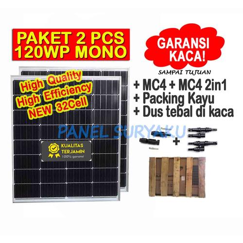 Jual Paket 2pcs Solar Panel Surya 120wp Mono + SCC 20A & Packing Kayu ...