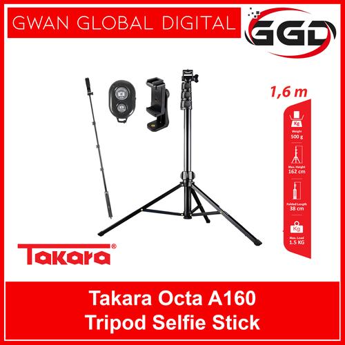 Promo Takara OCTA A160 Multi Function Travel Tripod Selfie Stick Light ...