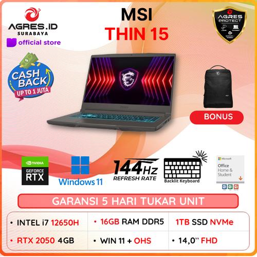 Promo Msi THIN 15 I7 12650H RTX2050 4GB/ 8gb 512gb W11 15.6FHD 144HZ BLIT 2Y GRY -B12UCX.2413 ...
