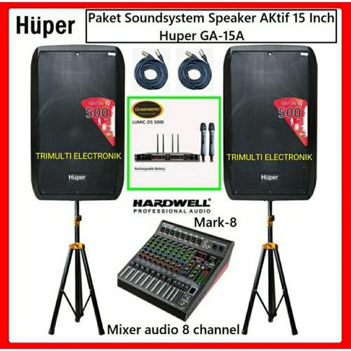 Jual Paket Sound System Speaker Aktif 15 Inch Huper GA15A Mixer 8 ...