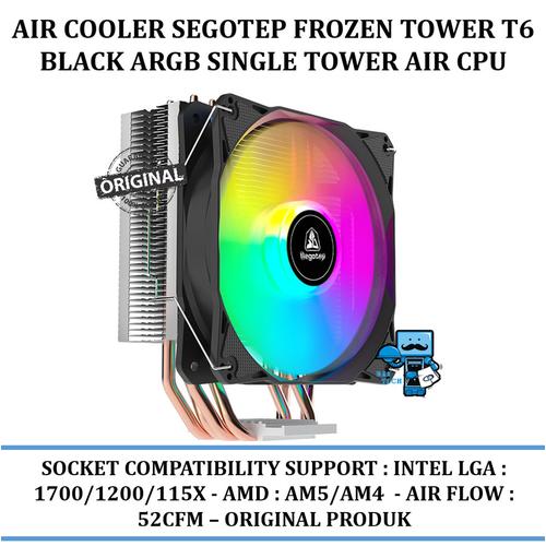 Jual AIR Cooler Segotep Frozen Tower T6 Black ARGB Single Tower Air Cpu ...