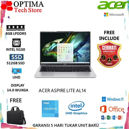 Jual Acer Aspire Lite al14 Intel N100 Ram 8GB 512GB SSD w11+ohs 14.0FHD ips - Unit Only, 8/256GB ...