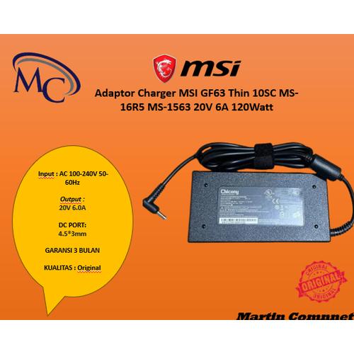 Jual Adaptor Charger MSI GF63 Thin 10SC MS-16R5 MS-1563 20V 6A 120Watt ...