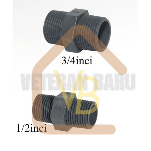 Jual DOUBLE NIPPLE DOUBLE NEPEL DOBEL NEPEL PVC Drat luar 1/2" 3/4" inch - 1/2" - Kota Makassar ...