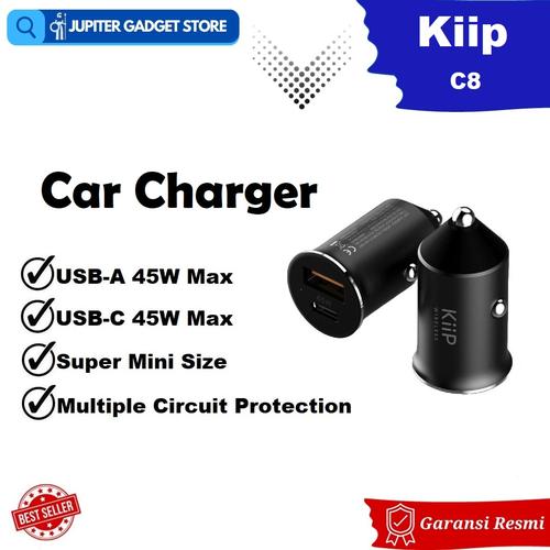 Jual KiiP C8 Car Charger Mobil 45W 2 Port USB Type-C Fast Charging ...